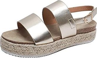 Generic Sandales compens&eacute;es brillantes &agrave; double sangle pour femme - Sandales tendance &agrave; bride arri&egrave;re - Sandales espadrilles de couleur unie - Chaussures de m