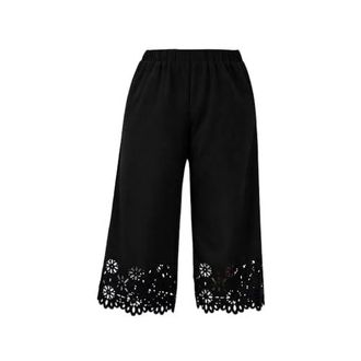 Generic Pantalon d&eacute;t&eacute; pour femme, grande taille, tissu tricot&eacute;, temp&eacute;rament &eacute;l&eacute;gant, jambes larges creuses, Noir, 3XL Grande taille