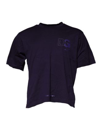 Dolce & Gabbana Mens Purple Dg Logo Cotton Crew Neck T-Shirt