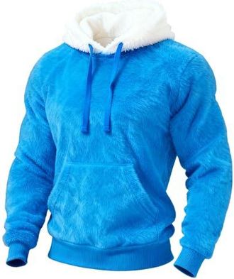 Generic Sweat &agrave; capuche en polaire pelucheuse marron pour homme avec capuche doubl&eacute;e Sherpa blanche et poche kangourou - Sweat-shirt dhiver ultra doux pour in