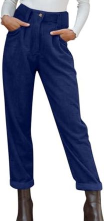 Onsoyours Pantalon Femme Velours Côtelé Ample Sarouel Coton Tapered Trousers Élastiquée Taille Pants Confortable Pantalon avec Poches A Bleufoncé M