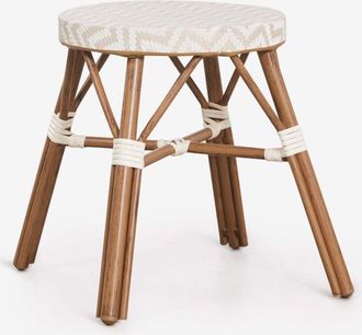 Sklum Pack mit 4 niedrigen Gartenhockern 45 cm aus Aluminium und synthetischem Rattan Brielle Bistro Beige Nude - Gardenia Wei&szlig;