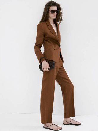 Mango Pantalon de costume lin marron - Femme - 34 - MANGO