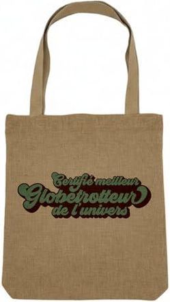 Fabulous Sac Shopping Tote Bag Aspect Lin - Certifi&eacute; meilleur Globetrotteur de lunivers Voyage Nature Wanderlust - Sac de Courses Toile Epaisse 360g Beige Natu