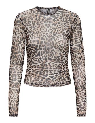 Only Damen Onlelva L/S O-Neck Mesh Top Box JRS, White Asparagus, L