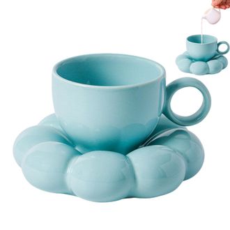 Generico Teetassen-Set - Kaffeegl&auml;ser in Blumenform, 350 ml, aus Keramik mit Untertasse | Tee- und Kaffeegl&auml;ser f&uuml;r den Hausgebrauch, K&uuml;chenblumen, elegant