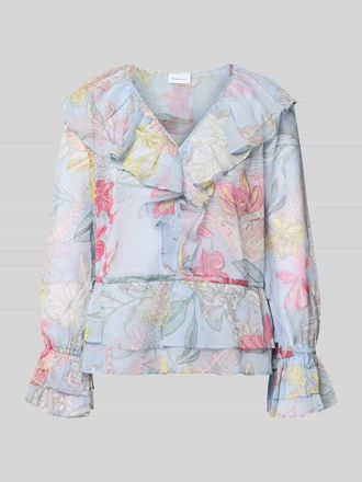 Comma Regular Fit Bluse mit Volants und Trompeten&auml;rmeln