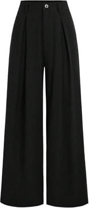SOLY HUX Pantalon long pour femme - &Eacute;l&eacute;gant - Pantalon de bureau d&eacute;contract&eacute; - Avec fermeture &eacute;clair - Pantalon de loisirs - Pantalon en tissu - Jambes larges,
