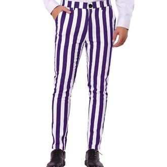 Generic Pantalon habill&eacute; ray&eacute; d&eacute;contract&eacute; pour homme, coupe ajust&eacute;e, bloc de couleur, pantalon de robe crayon, jambe droite, pantalon bloc de couleur, violet 