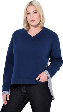 Ulla Popken Damen 2-in-1-sweatshirt, V-Ausschnitt, Langarm Sweatshirt, Tinten Blau, 62-64 EU