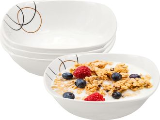 Van Well 4er Set M&uuml;slischale, Suppenschale, kleine Schale 14,2cm wei&szlig; - Verschiedene Dekore w&auml;hlbar, Dekor:Look