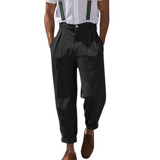 Generic Pantalon chino en coton et lin pour homme - Taille &eacute;lastique - Coupe ample - L&eacute;ger et respirant - Coupe d&eacute;contract&eacute;e - Coupe ample, Noir, 3XL