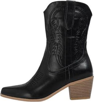 Generic Bottines Western pour Femme À Talon Carré Moyen, Bout Pointu Et Fermeture Éclair, Confortable Antidérapante pour Pieds Larges, Style Cowboy Décontract