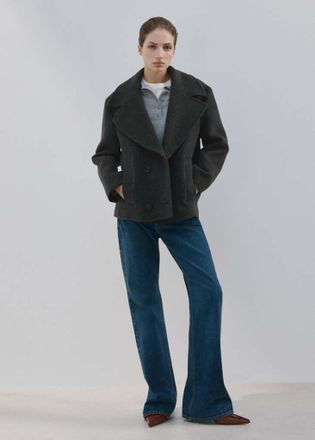 Mango Zweireihiger Mantel aus Woll-Mix grau - Damen - XL - MANGO