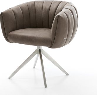 DELIFE Drehstuhl Jada-Flex Mikrofaser Taupe Vintage Kreuzgestell breit Edelstahl 360&deg; drehbar Wippfunktion Taschenfederkern, Esszimmerst&uuml;hle