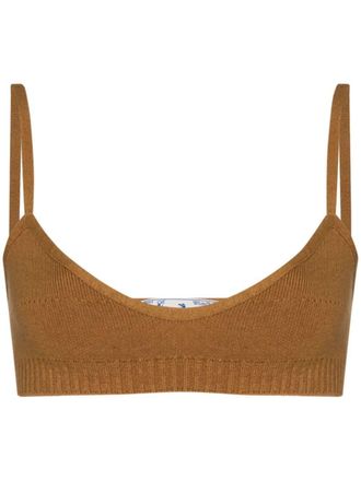 Off-white brassière en maille fine - Marron