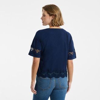 Lands End Flammgarn-Shirt mit Bord&uuml;ren, Damen, Gr&ouml;&szlig;e:48-50 plus, Blau, Baumwolle, by Lands End