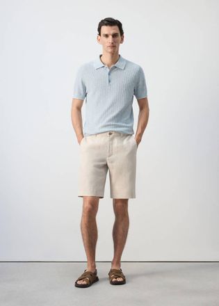 Mango Polo en m&eacute;lange de coton et de lin bleu ciel - Homme - XXL - MANGO MAN