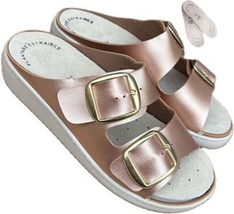 New Confort Sandales &agrave; scratch en cuir synth&eacute;tique r&eacute;glables confort PREST1GE SOFTY semelle &agrave; m&eacute;moire amovible m&ecirc;me semelles &agrave; taille, Rose antique, 37 EU