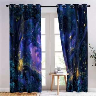 Generic Verdunklungsvorh&auml;ng mit &Ouml;sen Blickdichte Gardinen Fantasie Gl&uuml;hw&uuml;rmchen Verzauberter Wald Teens Lila Thermo Vorh&auml;nge f&uuml;r Kinder Erwachsene Fenstervorh