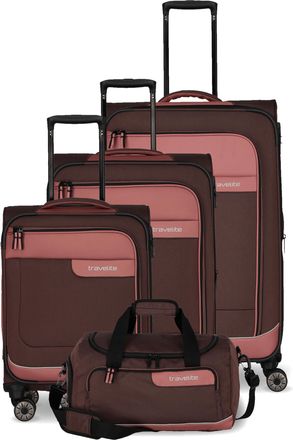 Travelite 4-Rad Koffer Set Weichschale aus recyceltem Material, Größen L/M/S + Reisetasche, Gepäck Serie VIIA: Trolley Set mit Handgepäck im IATA Bordgepäck Maß
