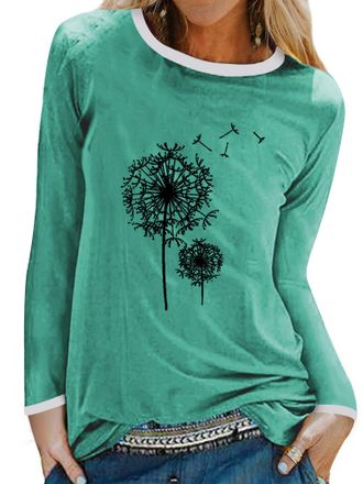 Dresswel Damen L&ouml;wenzahn Langarm T-Shirt Pusteblume Drucken Langarmshirt Herbst Bluse Tops Oberteile