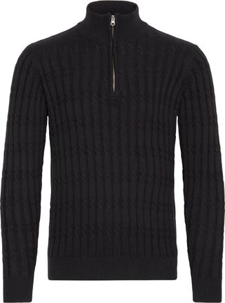 Indicode IDPaulo Herren Strickpullover Troyer Grobstrick Pullover mit Troyerkragen 100% Baumwolle Regular fit, Größe:L, Farbe:Black (999)