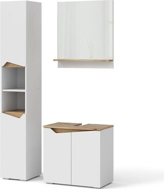 Vicco Badm&ouml;bel-Set Marelle, Wei&szlig;, 3 Teile, mit Hochschrank