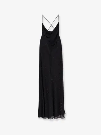 Pinko Womens Farro Long Dress With Rhinestones Black Polyester