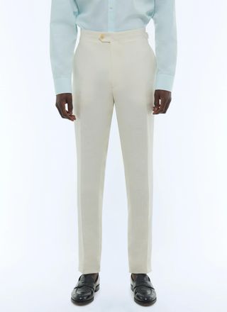 Fursac Pantalon ajust&eacute; en lin &agrave; chevrons - Taille 36 - Homme