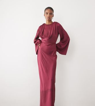 Asos Tall ASOS DESIGN Tall robe longue drap&eacute;e modeste &agrave; manches &eacute;vas&eacute;es couleur framboise-Rouge