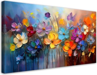 Feeby Bilder - Foto Geschenk - Bunte gemalte Blumen - 120x60 1tlg - Leinwandbilder Wohnzimmer - Wandbild über dem Bett - Bild Schlafzimmer - Aesthetic Zimme