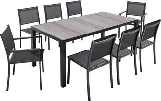Oviala Oviala - Ensemble table de jardin et 8 fauteuils effet bois grisé - Tivoli