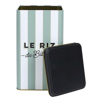 HowHomely | Reisdose Bistrot gr&uuml;n-wei&szlig;e Streifen 2L - Metall Vorratsdose mit schwarzem Deckel, Aufbewahrungsdose K&uuml;che f&uuml;r Reis oder trockene Lebensmittel im Bi