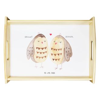 Mr. & Mrs. Panda Tablett Eulen Liebe - Geschenk, sofatablett, Eule, Servier, Verliebt, Serviertablett, Paar, aus Holz, Owl, zum servieren
