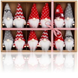 Com-Four 12x Premium Weihnachtsmann-Anhänger für den Weihnachtsbaum, Christbaum-Figuren als Baumbehang, Weihnachtsschmuck oder Geschenk-Anhänger, schwedisch-sk