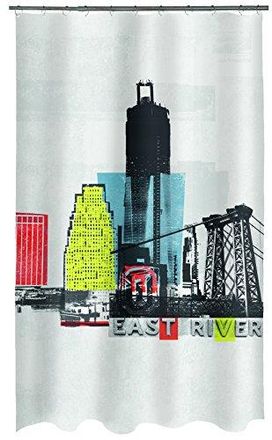 Spirella Anti-Schimmel Duschvorhang - Anti-Bakteriell, waschbar, wasserdicht, mit 12 Duschvorhangringen - Polyester, Gotham City Weiß 180x200cm