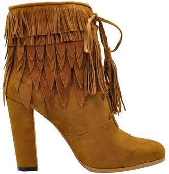 Generic Bottines Rétro à Talons Carrés et Pompons pour Femmes, Bottines Courtes Habillées en Daim à Bout Rond et Talons Hauts Confortables, pour Banquets et L