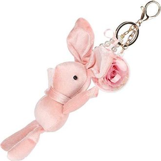 Generic Porte-cl&eacute;s Mignon Lapin Pelucheux, Simulation de Fleur, Pendentif, D&eacute;cor pour Sac &agrave; Dos, Cadeau Merveilleux (Lapin &agrave; souhait rose clair + rose clair)