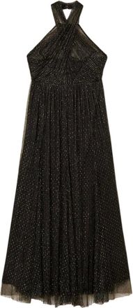 Twinset Robe longue en tulle &agrave; rayures lurex - Femme - Robes - Noir - Taille: 38 FR