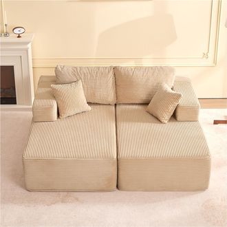 Generic Rahmenloses Bodensofa, Modulares L f&ouml;rmiges Ecksofa, mit Schlaffunktion, Cordstoff, Hautfreundlich und komfortabel, montagefrei, Zum Lesen(Hellbraun,R