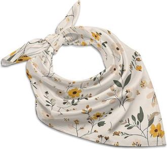 Generic Écharpe carrée rustique en soie légère avec fleurs sauvages et feuilles florales pour cheveux respirant Cadeau pour homme et femme, multicolore, 60x60