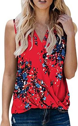 Generic Robe boh&egrave;me 2026 sans manches pour femme - D&eacute;bardeurs &agrave; imprim&eacute; floral - Col en V - Pour l&eacute;t&eacute; - Tunique, Rouge, XL