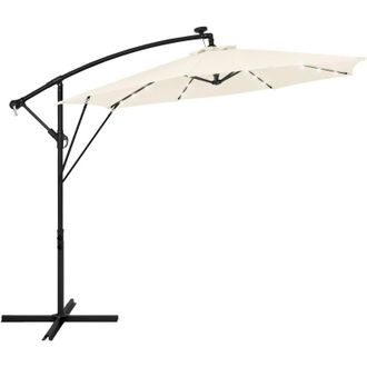 ML Design ML-Design Parasol D&eacute;port&eacute; avec LED Solaire &Oslash; 300 cm Beige en Aluminium &agrave; Manivelle, Protection UV50+ Imperm&eacute;able, Mod&egrave;le Inclinable et Pivotant 360&deg;