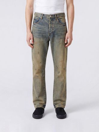 Purple Jean P011 &agrave; jambe droite en denim de coton avec effet us&eacute;