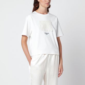 Max Mara Wei&szlig;es T-Shirt aus Baumwolle mit Spitzenstickerei