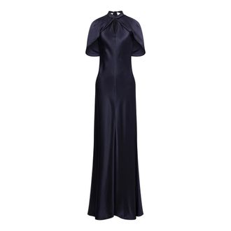 Alberta Ferretti Femme, Robes, Noir, Taille: 44 FR Robe en Satin Noir avec Manches Cape