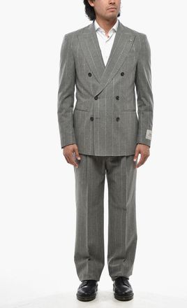 Corneliani CC COLLECTION Doppelreiher-Anzug aus Schurwoll-Seiden-Mischgewebe im Nadelstreifen Corneliani