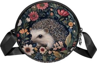 Generic Petit sac à bandoulière circulaire pour femme, motif hérisson, petit sac à bandoulière avec fermeture éclair, bretelles réglables, sac à main rond déc