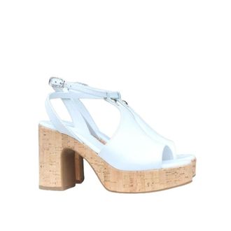 Nero Giardini Leder-Sandaletten mit Korkabsatz - - Shoes - Damen - Wei&szlig; - 40 EU